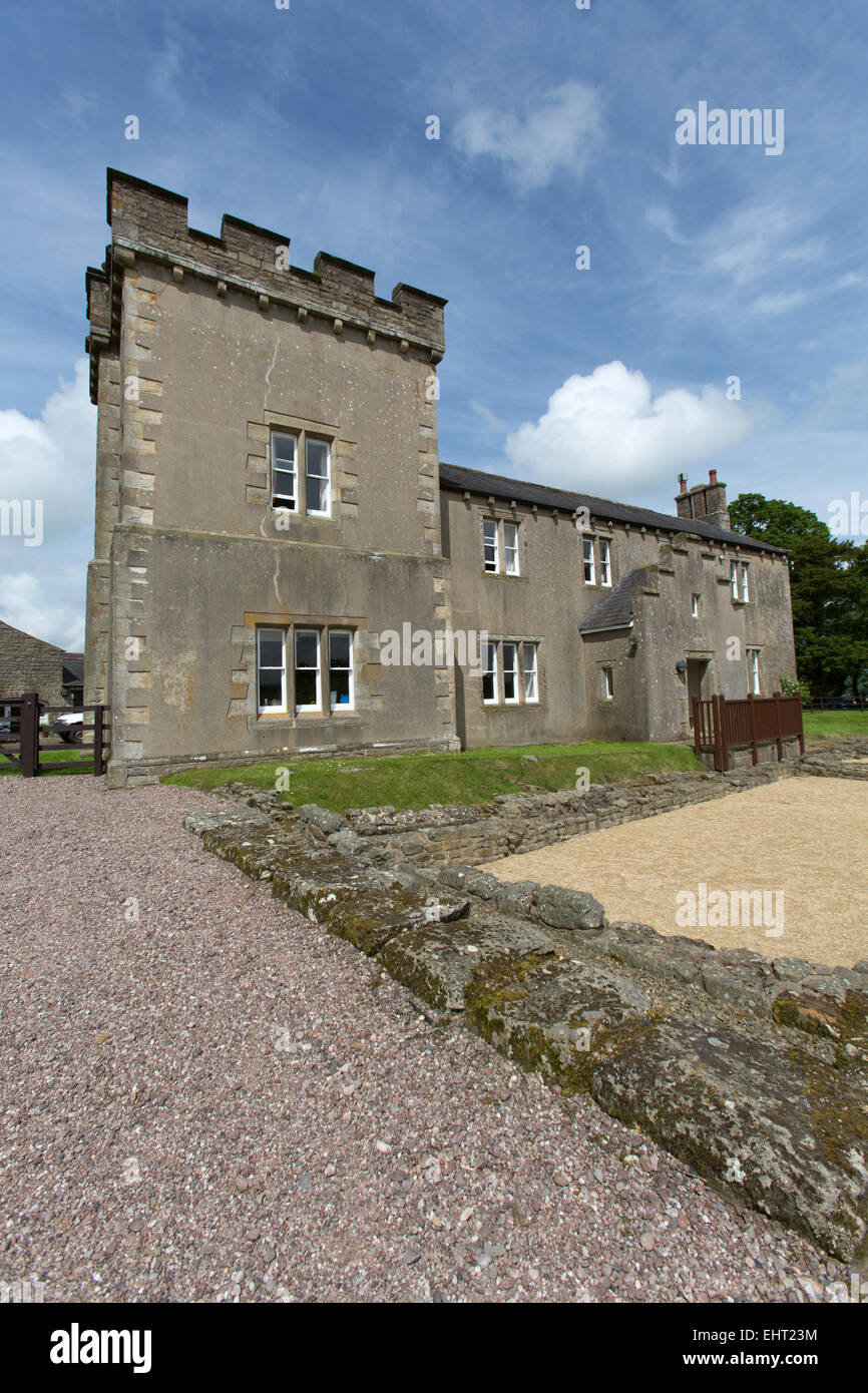 Picturesque view of Birdoswald Roman Fort building foundations and ...
