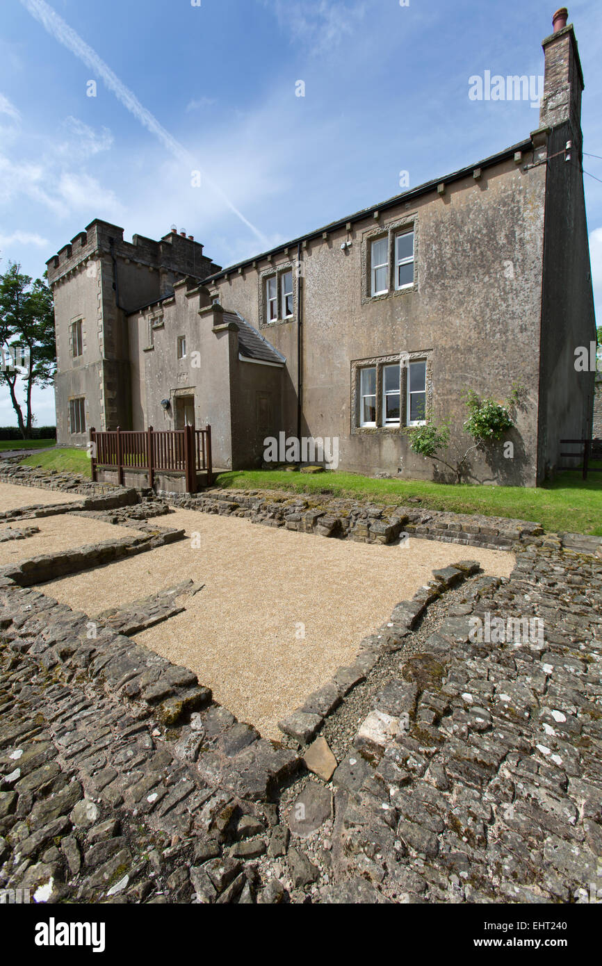 Picturesque view of Birdoswald Roman Fort building foundations and ...