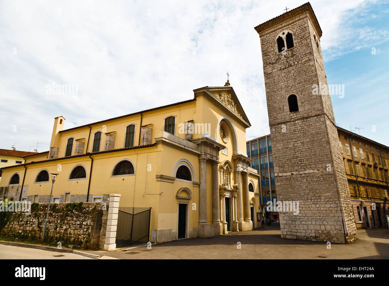 Old Church with Pillars and Bell Tower in Rijeka, Croatia Stock Photo ...