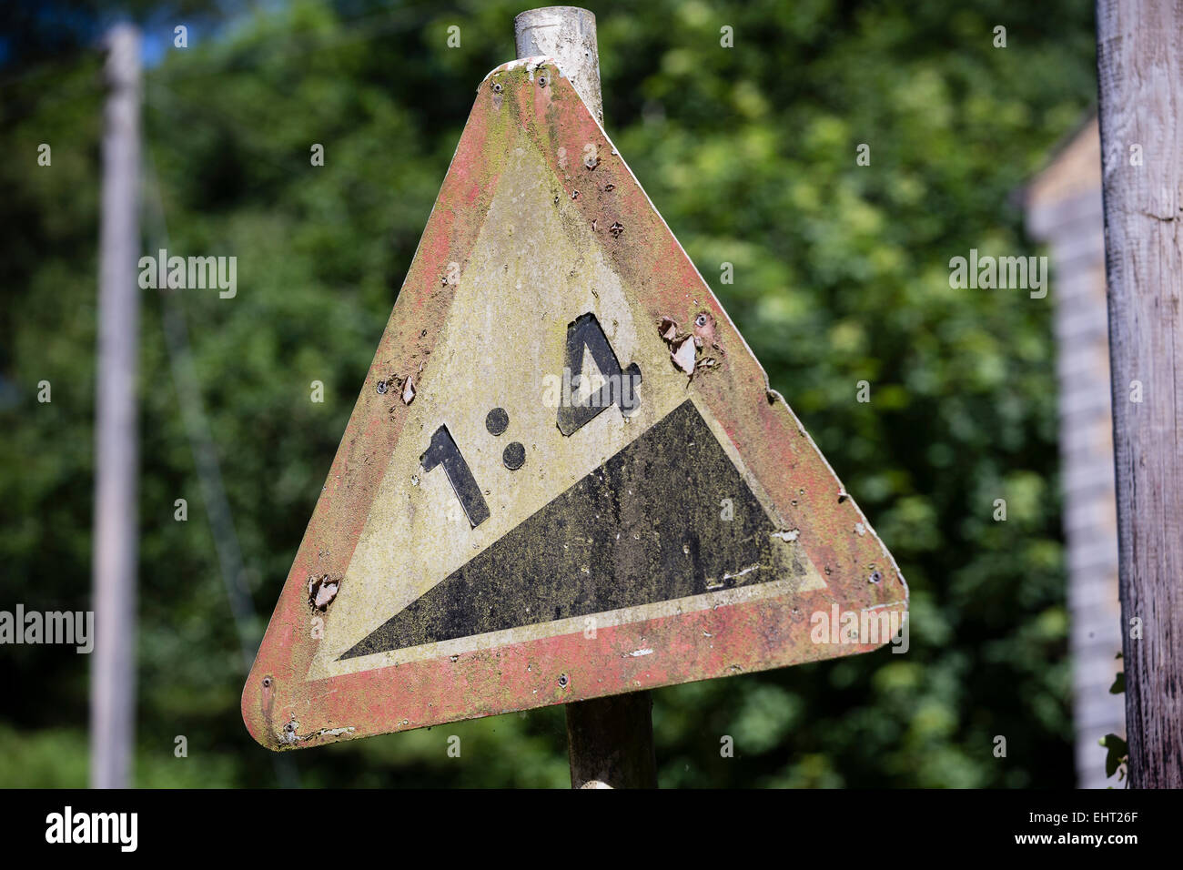 Old Style Road Sign showing steep incline, Gower Peninsula, West Wales ...