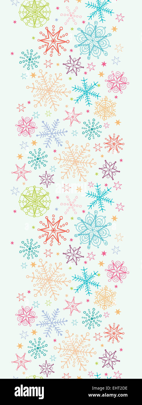Colorful Doodle Snowflakes Vertical Seamless Pattern Border Stock Photo ...