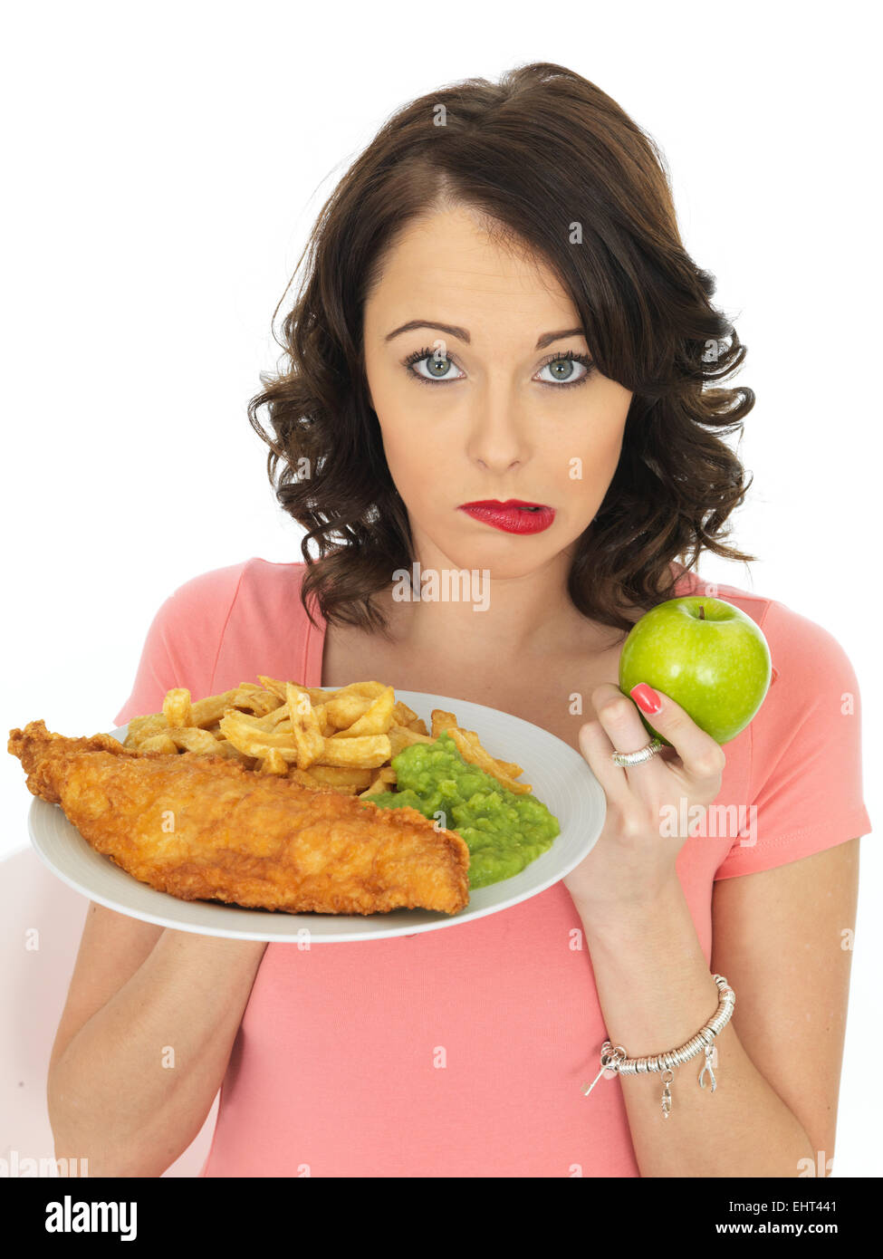 Positive Confident Young Woman Eating Traditional Chip Shop Takeaway ...