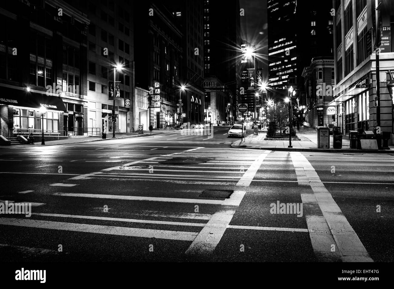 An intersection at night in Baltimore, Maryland Stock Photo - Alamy