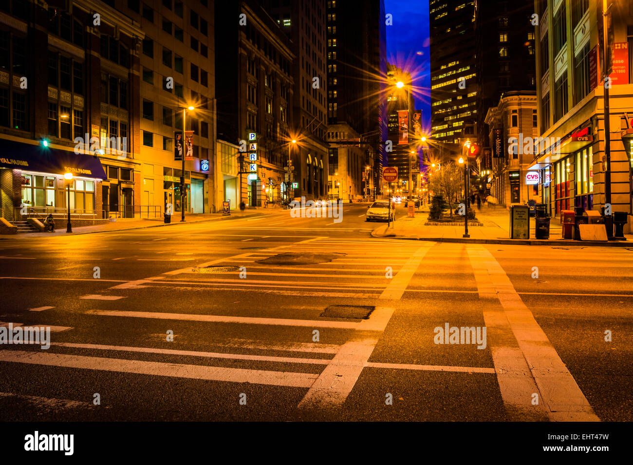 An intersection at night in Baltimore, Maryland Stock Photo - Alamy