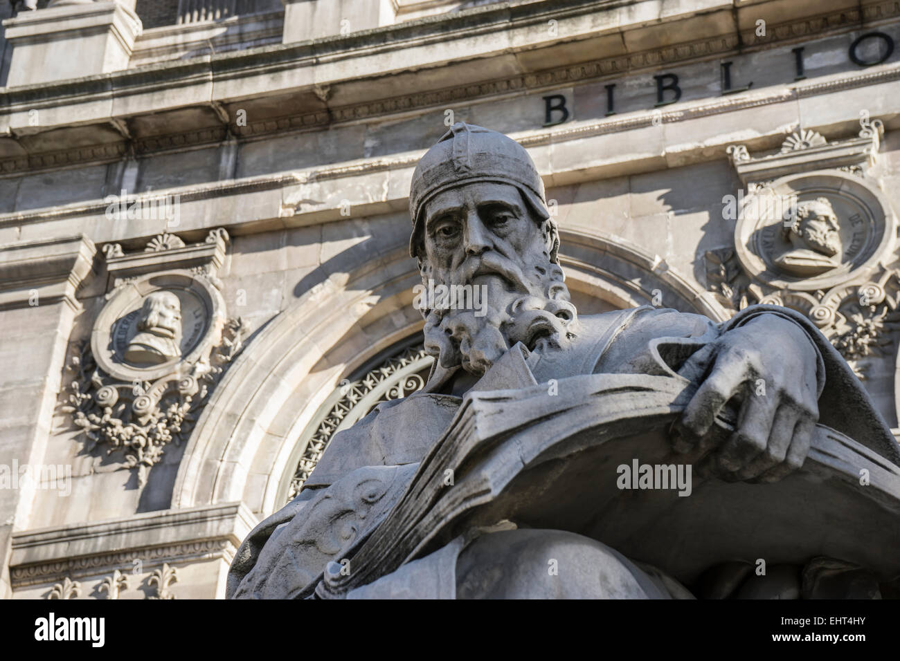 Writer sculpture, National Library of Madrid, Spain. architecture and ...