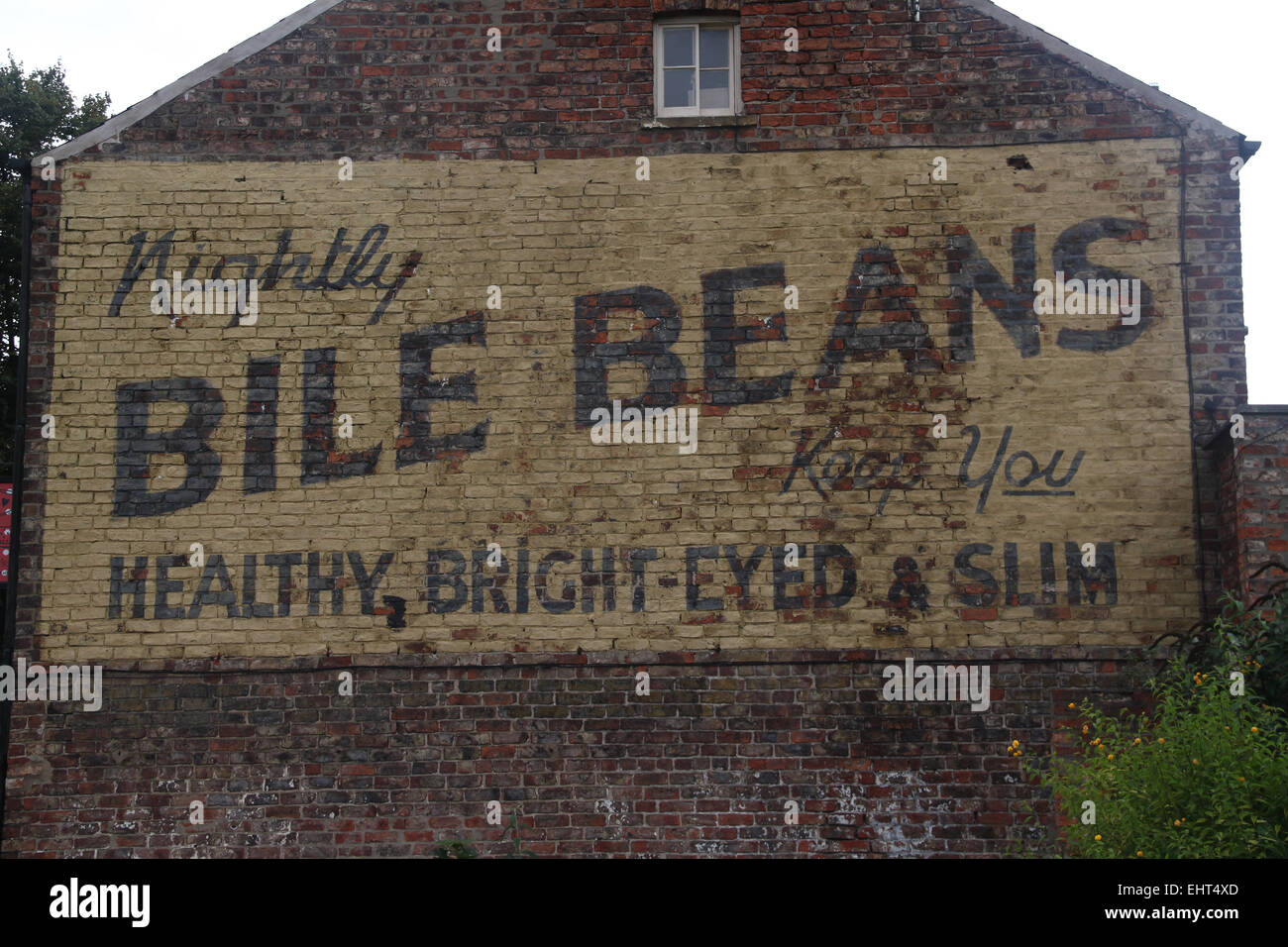 Old Bile Beans sign painted on brick wall of building in York, England ...