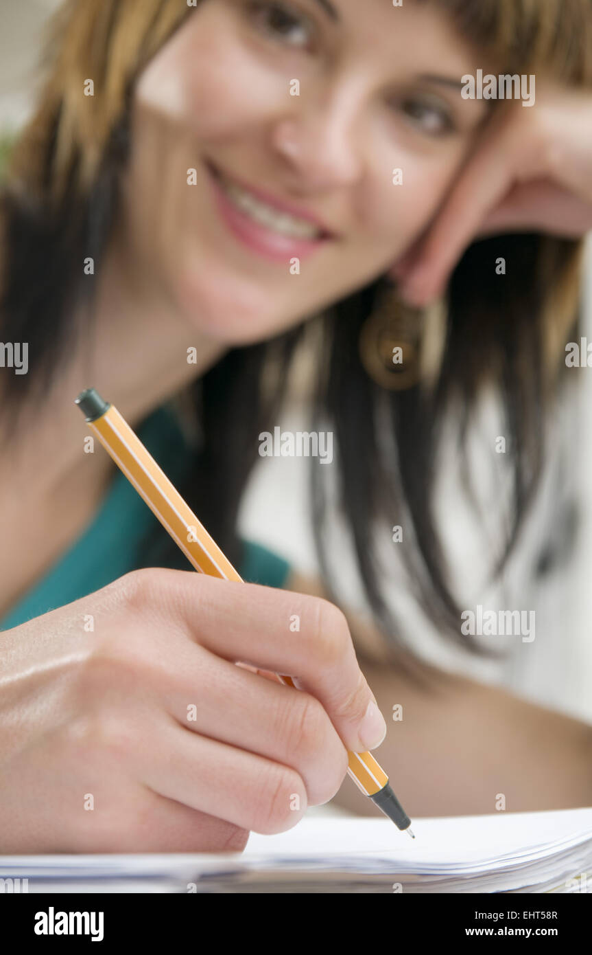 writing and smile Stock Photo - Alamy