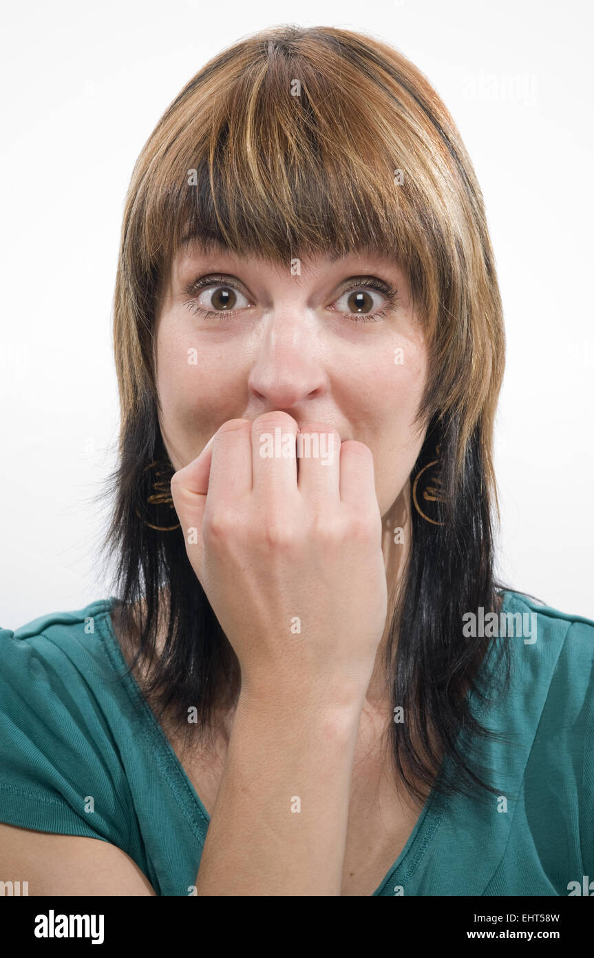 woman nervous childlike Stock Photo - Alamy