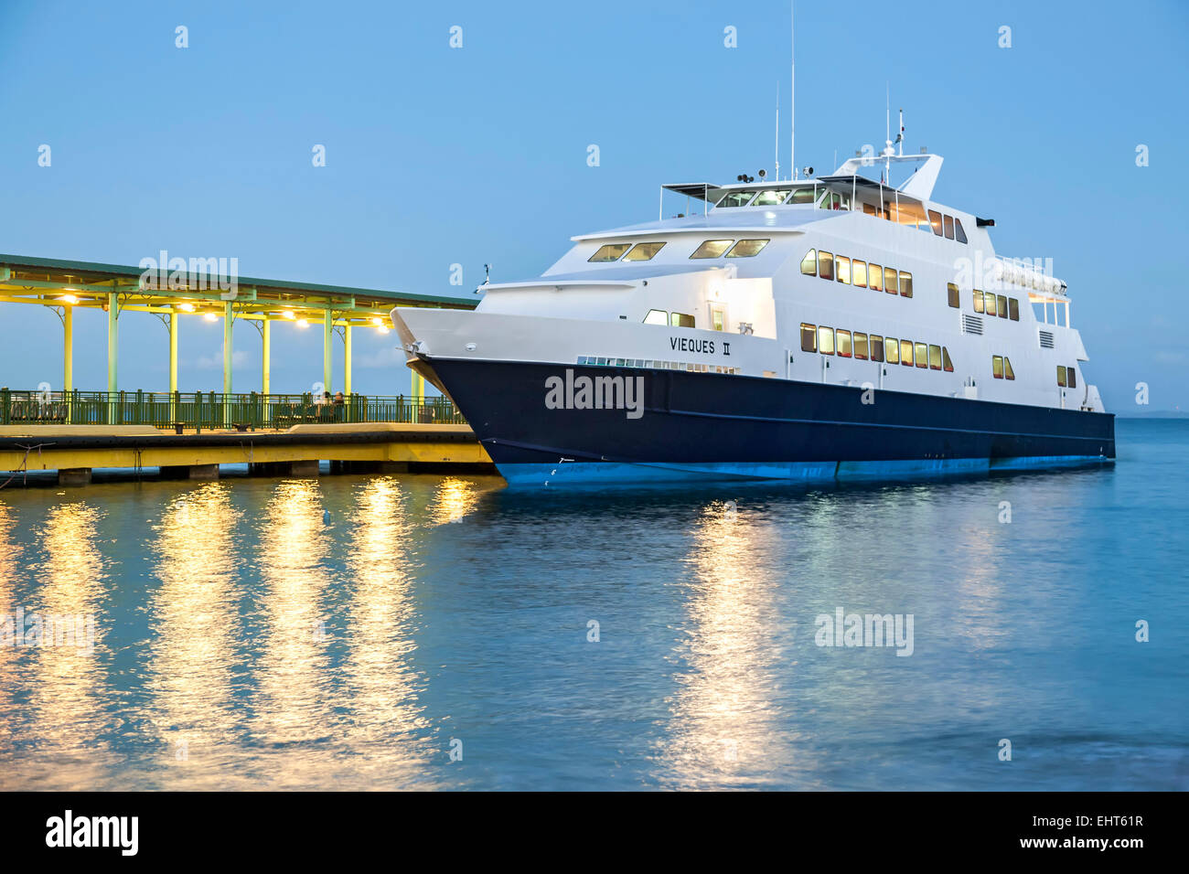 Ferry Terminal and Vieques II ferry at twilight, Isabel Segunda ...