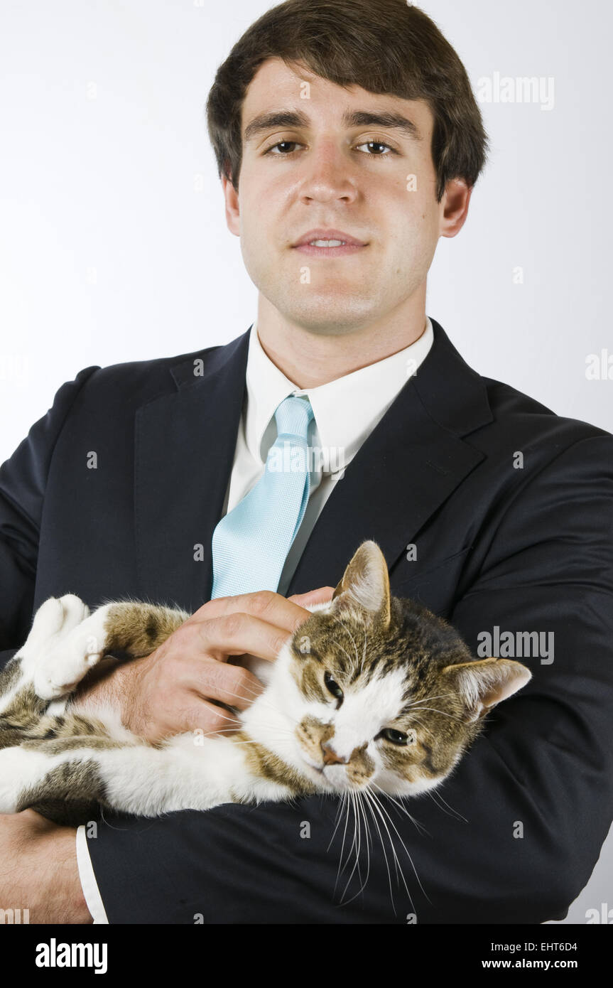 man with cat on arms Stock Photo - Alamy