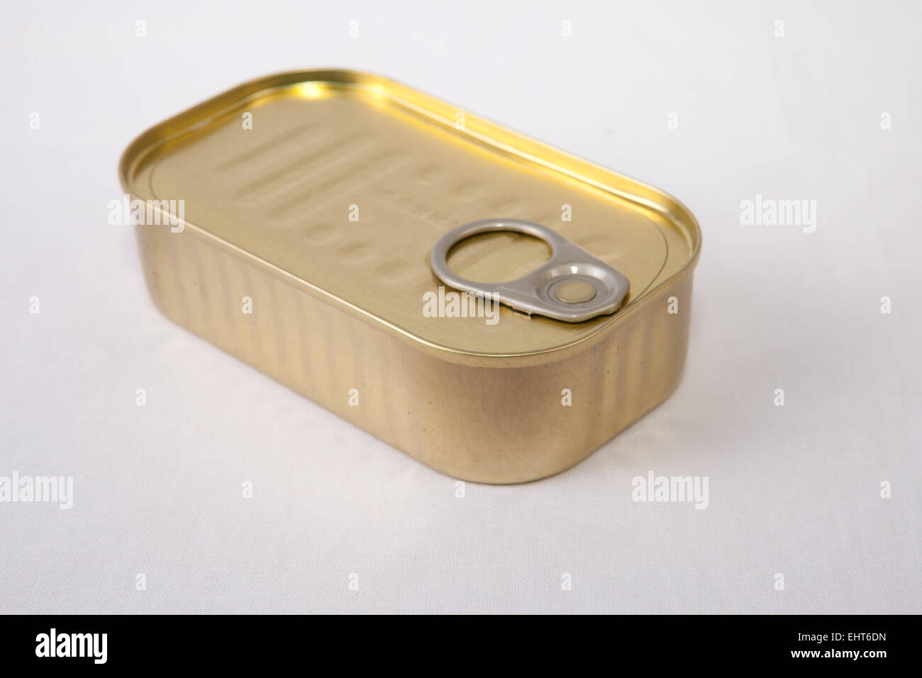 Closed rectangular tin can isolated over white background. Selective ...