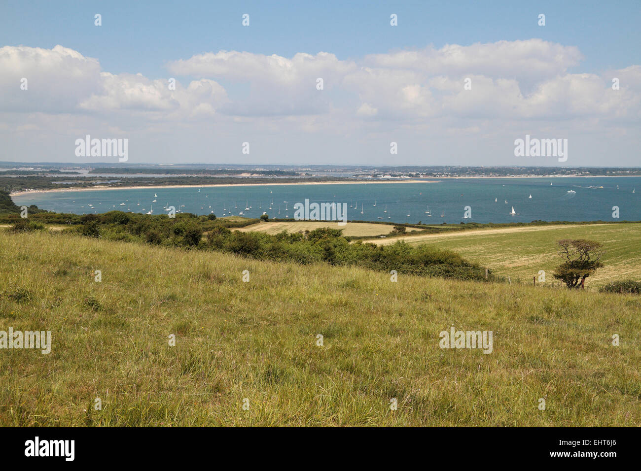VIew from the Purbeck Way north over Studland, Studland Bay towards ...