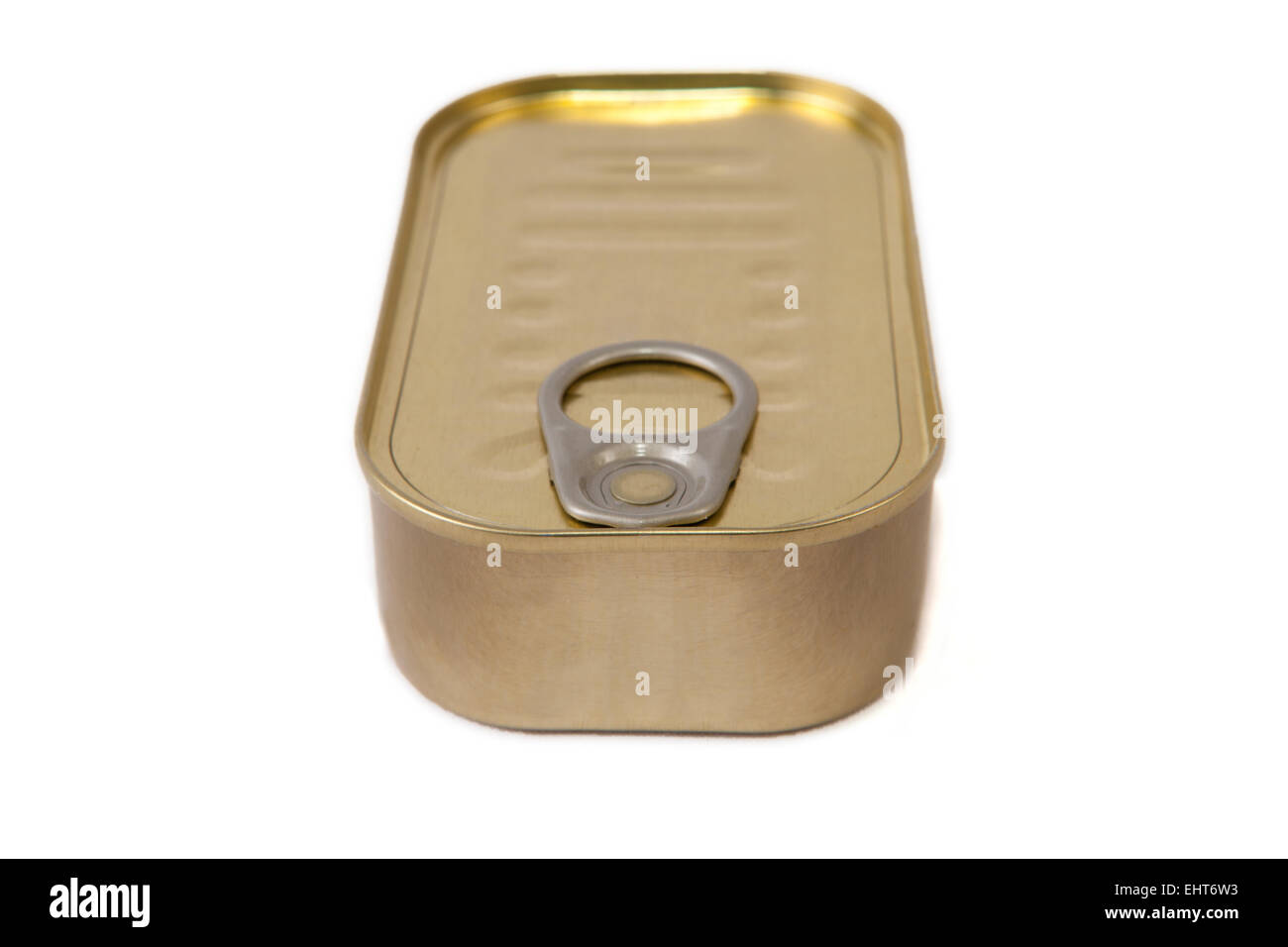 Closed rectangular tin can isolated over white background. Selective ...