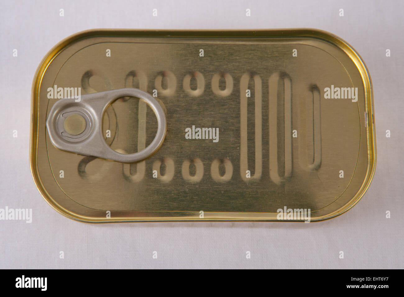 Closed rectangular tin can isolated over white background. Selective ...