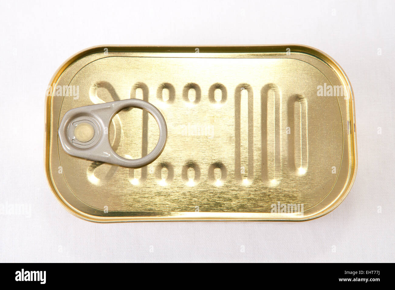 Closed rectangular tin can isolated over white background. Selective ...