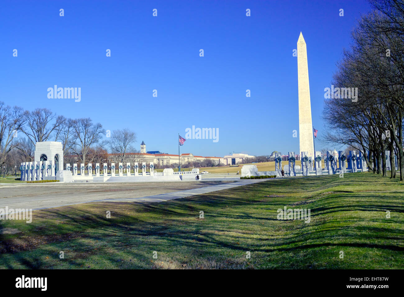 Famous Washington Monument in Capital with American Flags, USA Stock ...