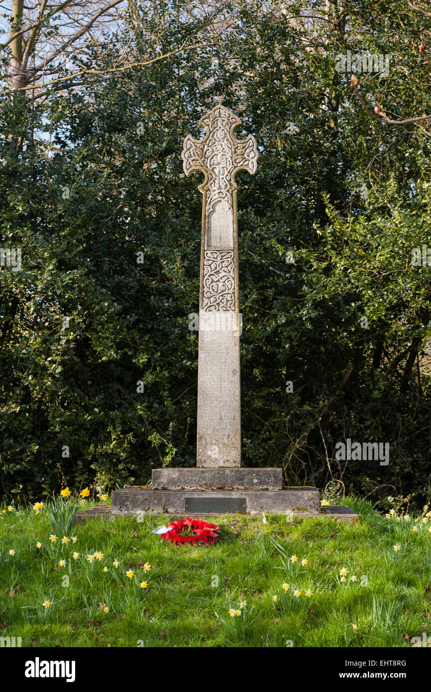 World War I and II Memorial with poppy wreath Monken Hadley Common ...
