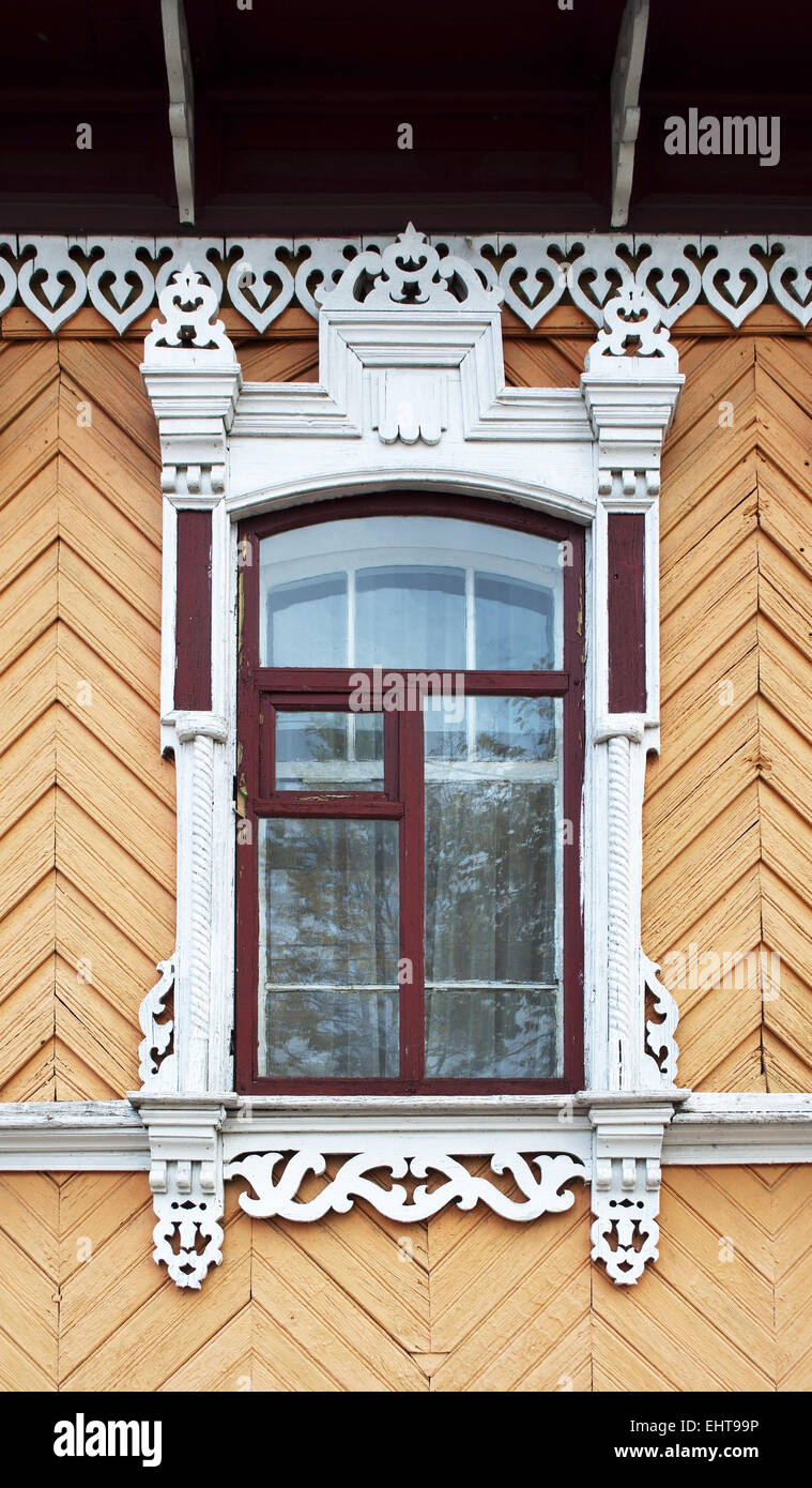 Old wooden decorated window Stock Photo - Alamy