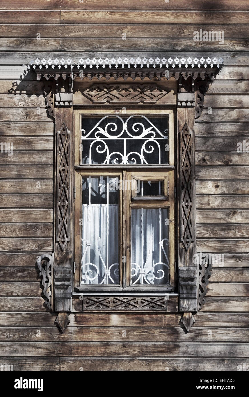 Carved wooden window Stock Photo - Alamy