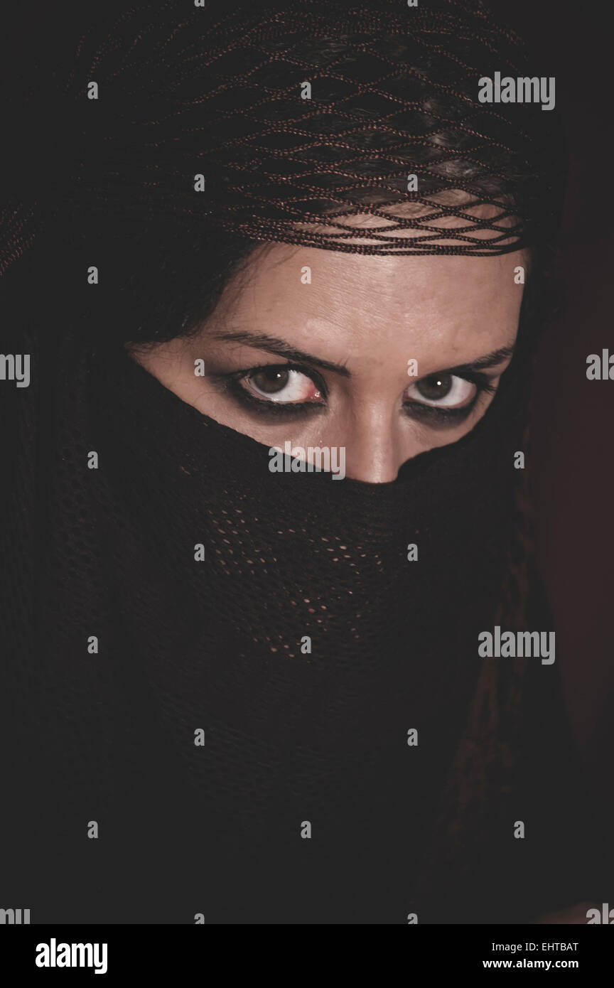 woman in traditional Islamic veil, burka, beautiful and deep look Stock ...