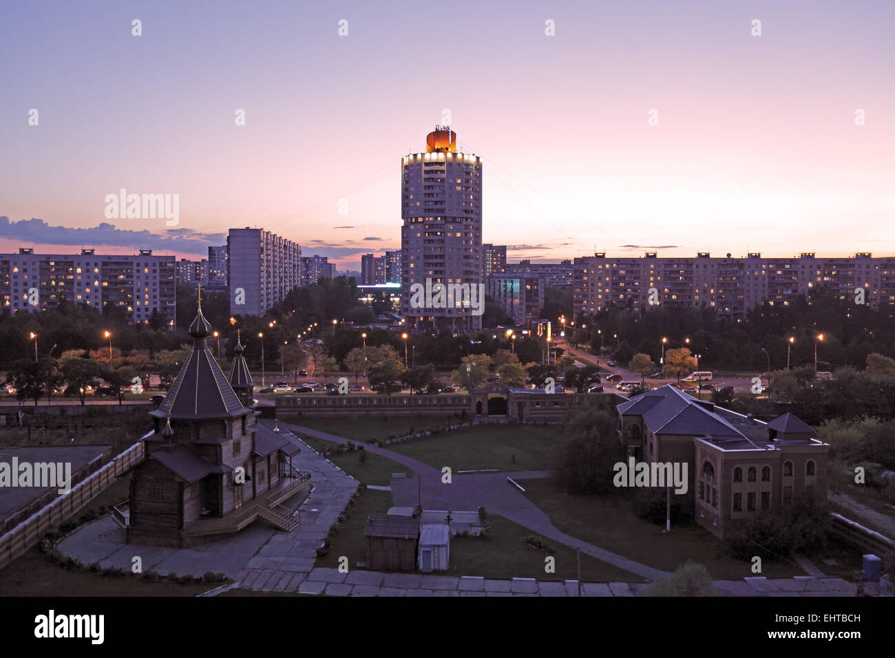 Aerial view of typical Moscow living district - at evening Stock Photo ...