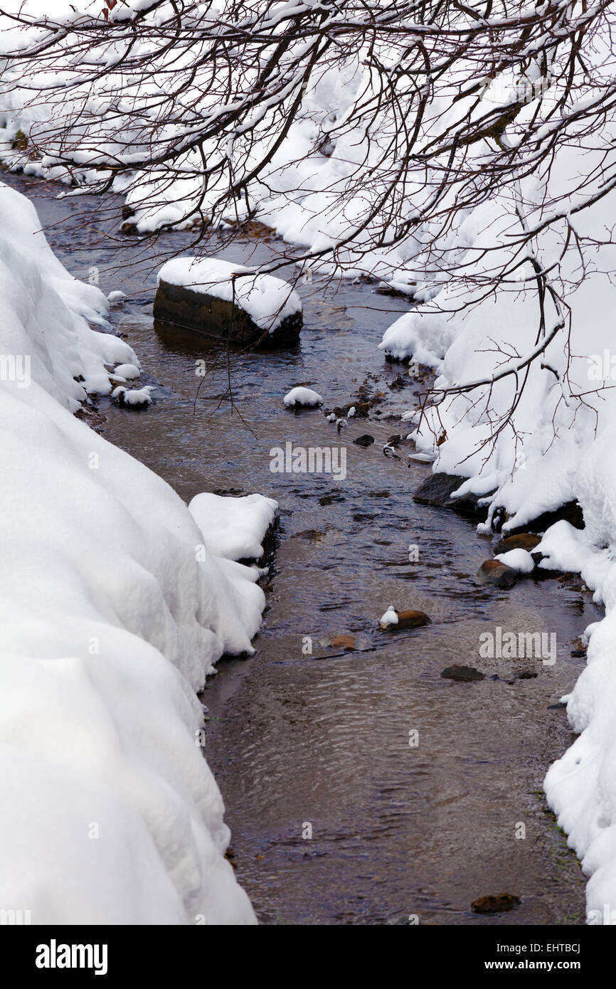 Winter River with Snow and Rocks Stock Photo - Alamy