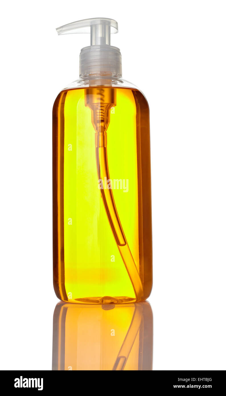 close up of a plastic soap bottle on white background with clipping ...