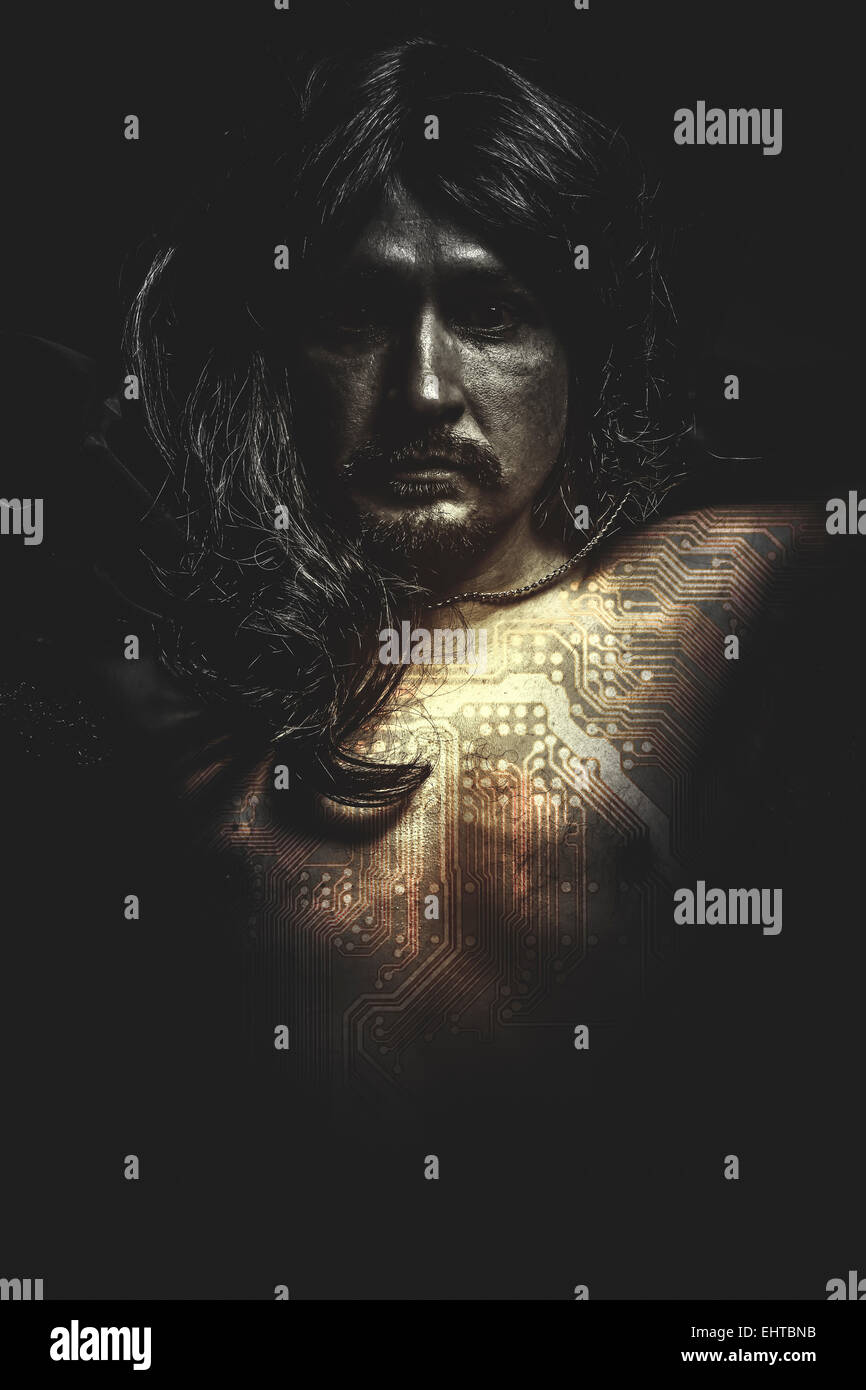 communications concept, Male model, evil, blind, fallen angel of death ...