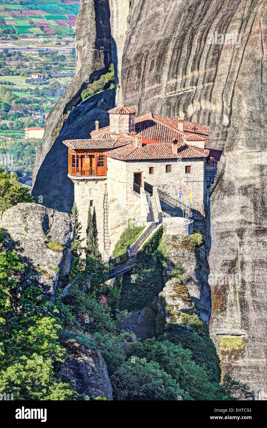 The Roussanou Monastery in the Meteora Monastery complex in Greece is ...