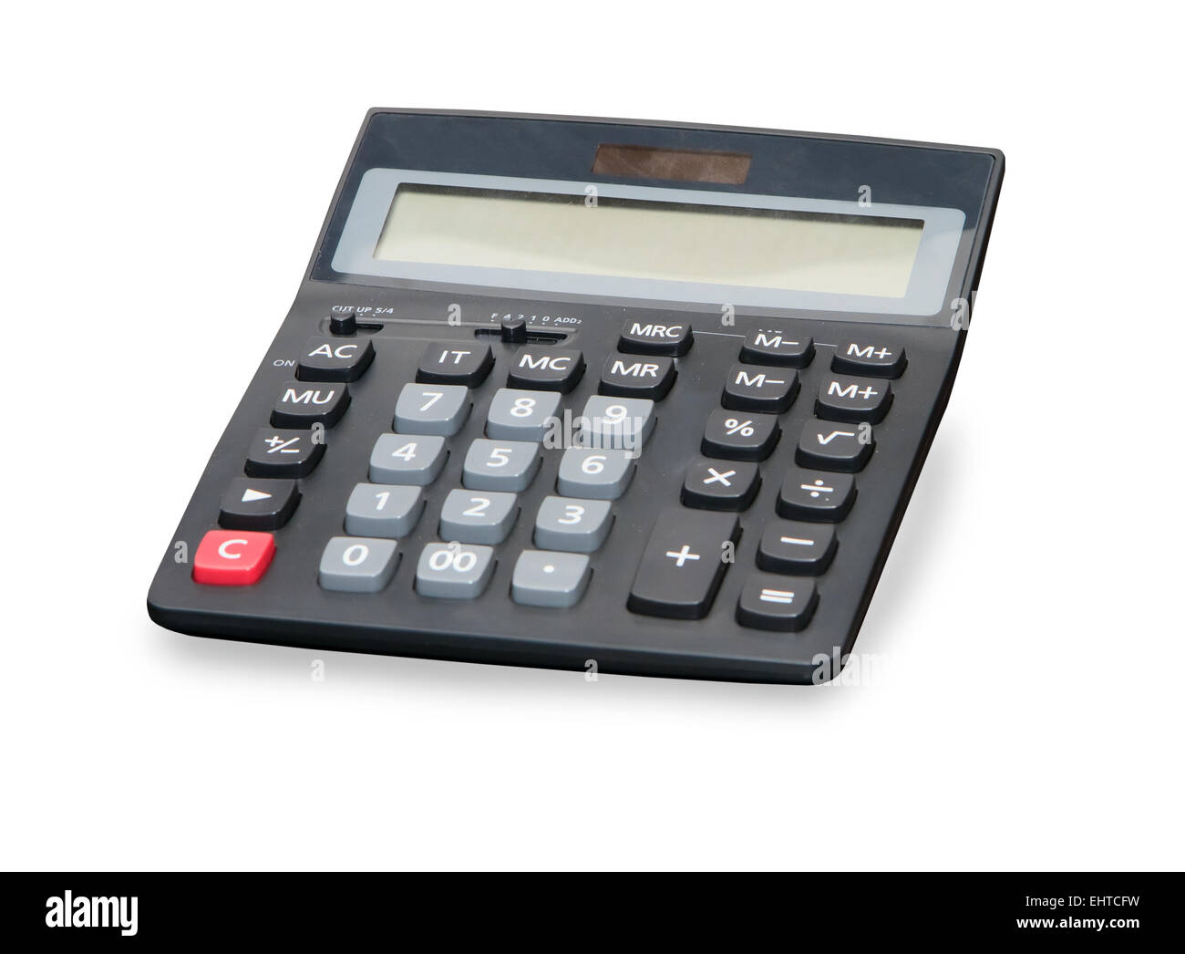 Black digital calculator close up over white Stock Photo - Alamy