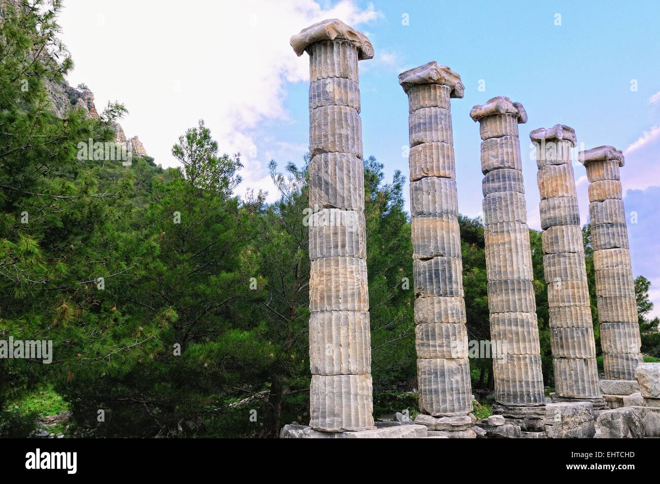 Columns of Athena temple in Priene Turkey Stock Photo - Alamy
