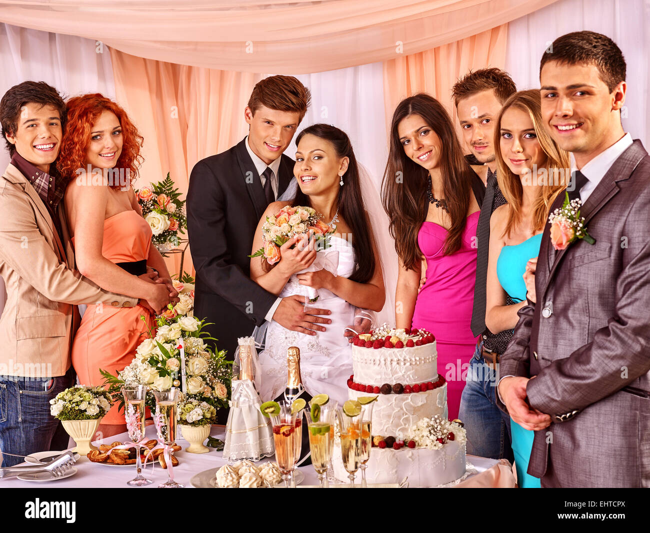 Group people at wedding table Stock Photo - Alamy