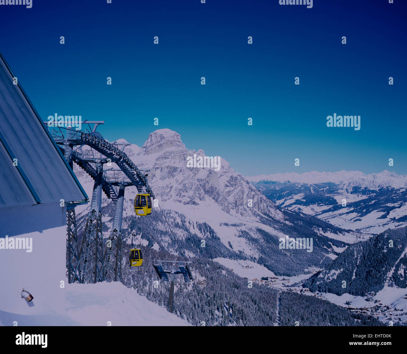 The Boe cable car above Corvara winter Alta Badia Dolomites Italy Stock ...