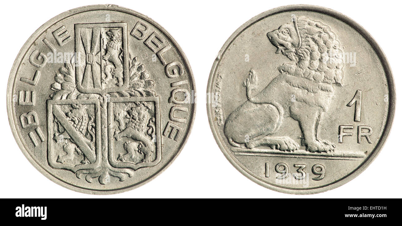 One Franc Coin Isolated Both Side, 1939, Belgium Stock Photo - Alamy