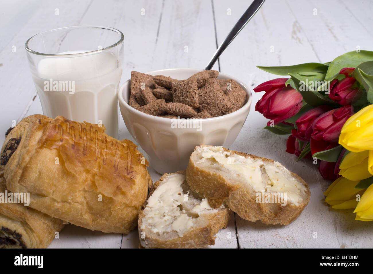 Full breakfast on white background Stock Photo - Alamy