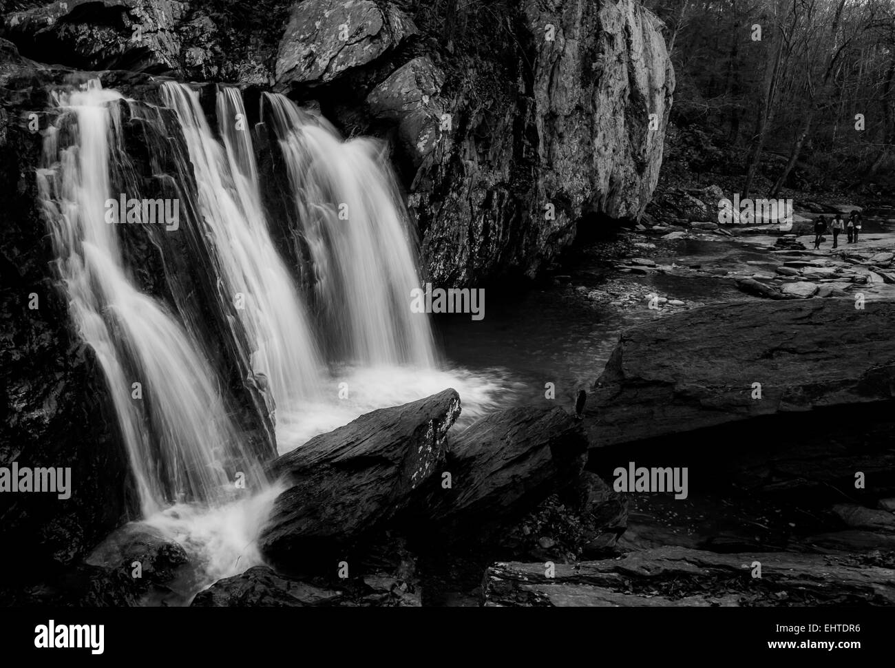 Black and white image of Kilgore Falls at Rocks State Park, Maryland ...