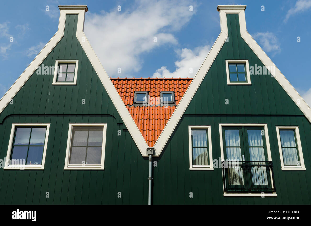 Two typical green houses in the town of Volendam The Netherlands Stock ...