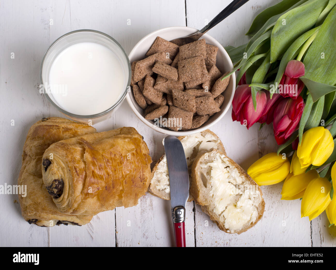 Full breakfast on white background Stock Photo - Alamy