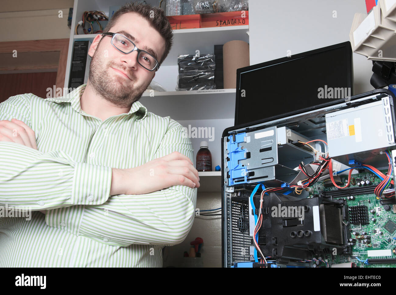 worker technician at work with computer Stock Photo - Alamy