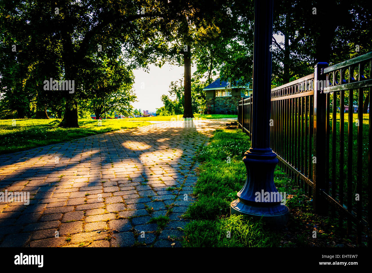 Brick pathway and fence in Federal Hill Park, Baltimore, Maryland Stock ...