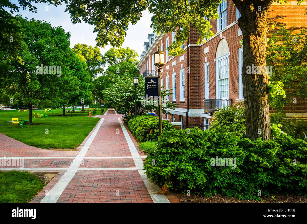 Brick walkway and building at John Hopkins University, Baltimore ...
