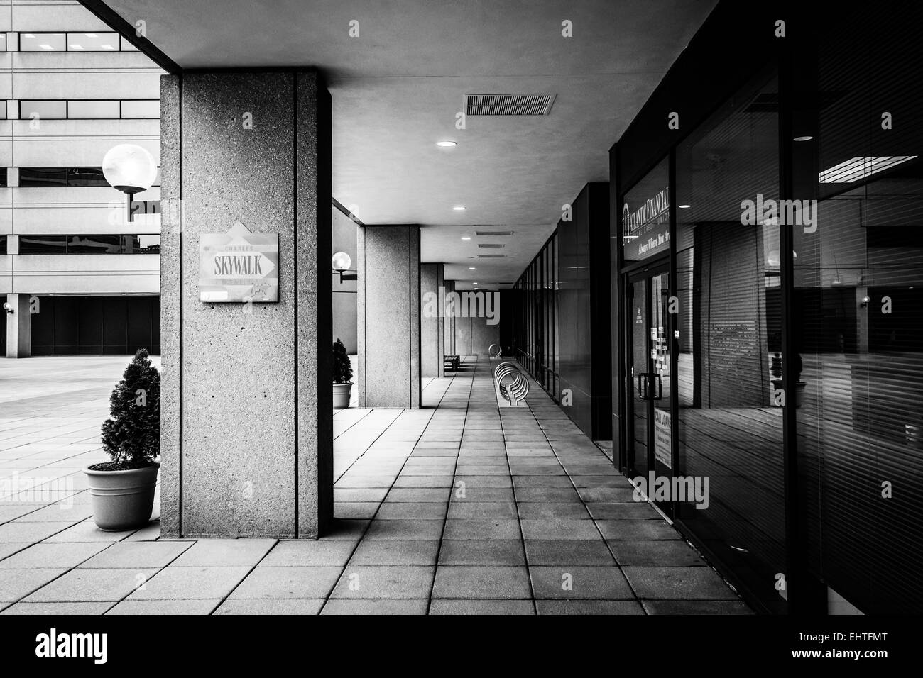 Buildings along the Charles Center Skywalk in downtown Baltimore ...
