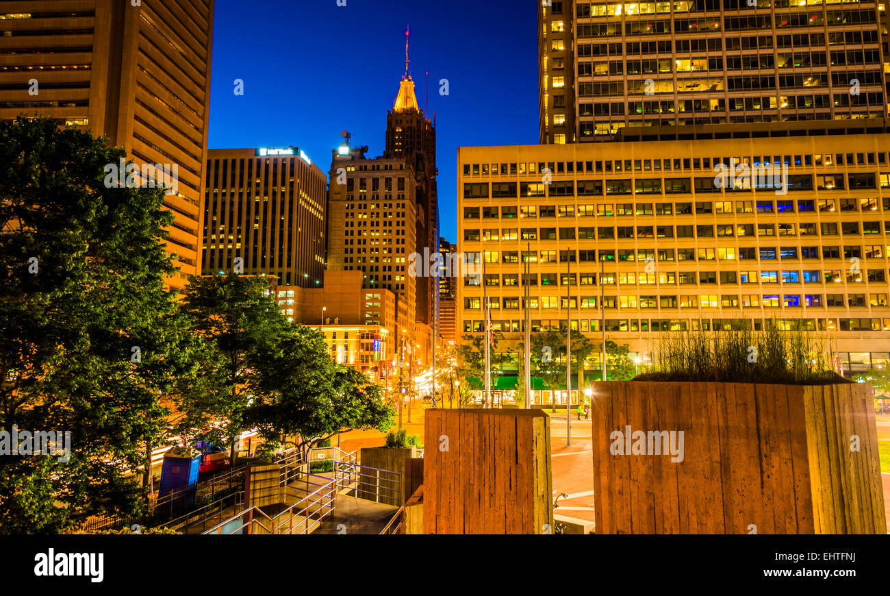 Buildings at night in downtown Baltimore, Maryland Stock Photo - Alamy