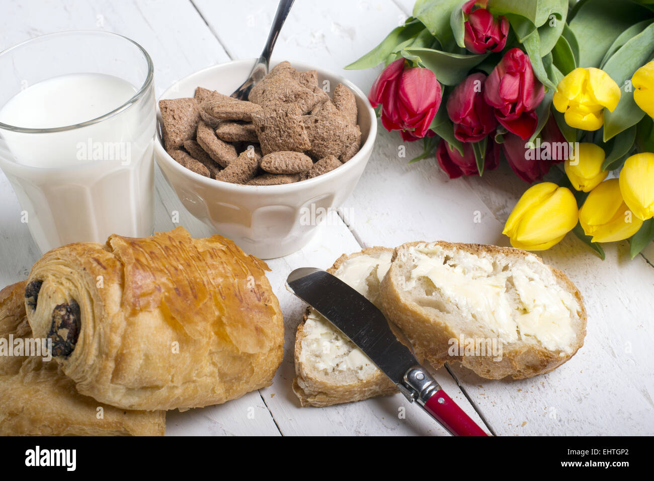 Full breakfast on white background Stock Photo - Alamy