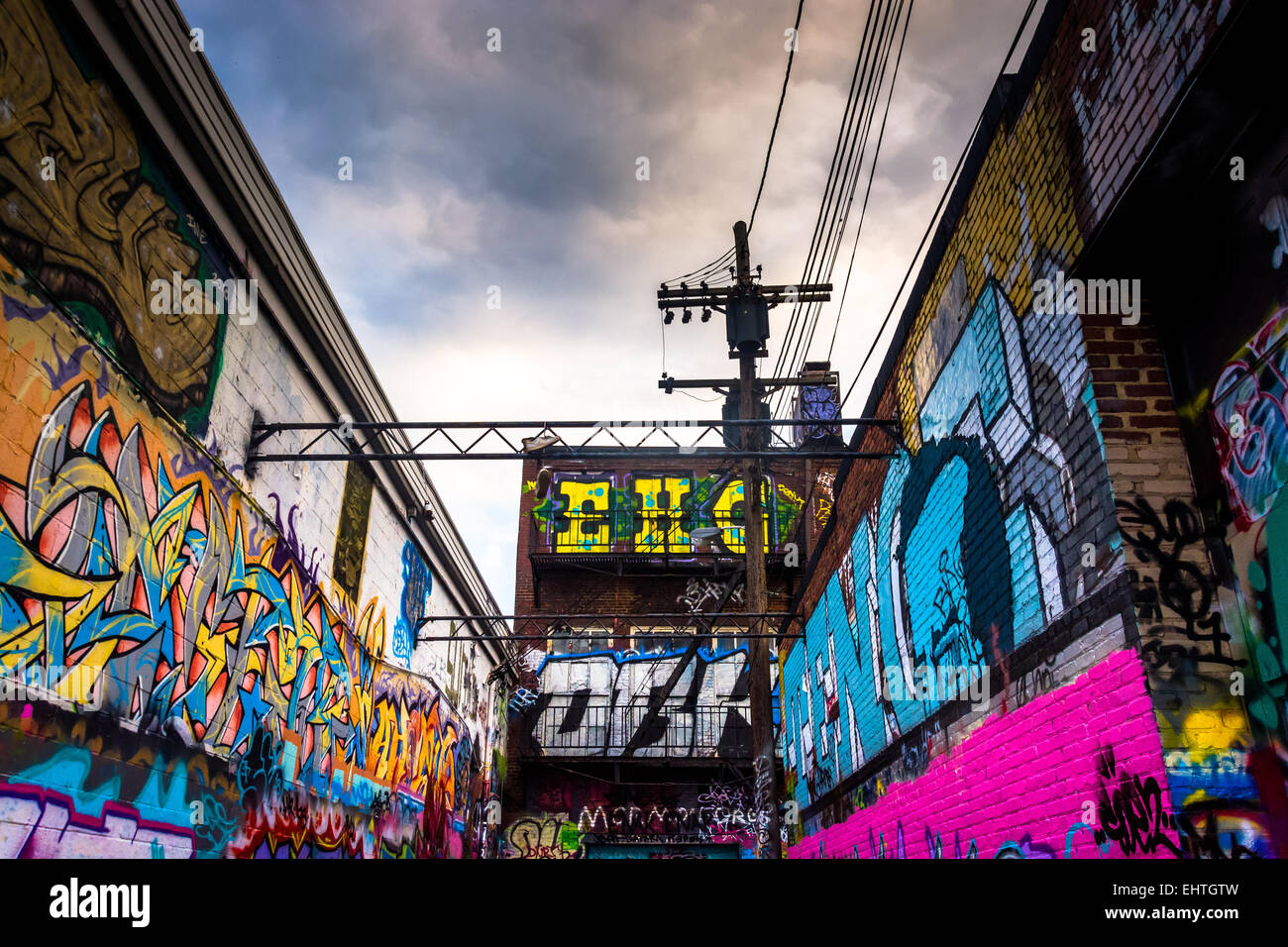 Colorful designs in the Graffiti Alley, Baltimore, Maryland Stock Photo ...