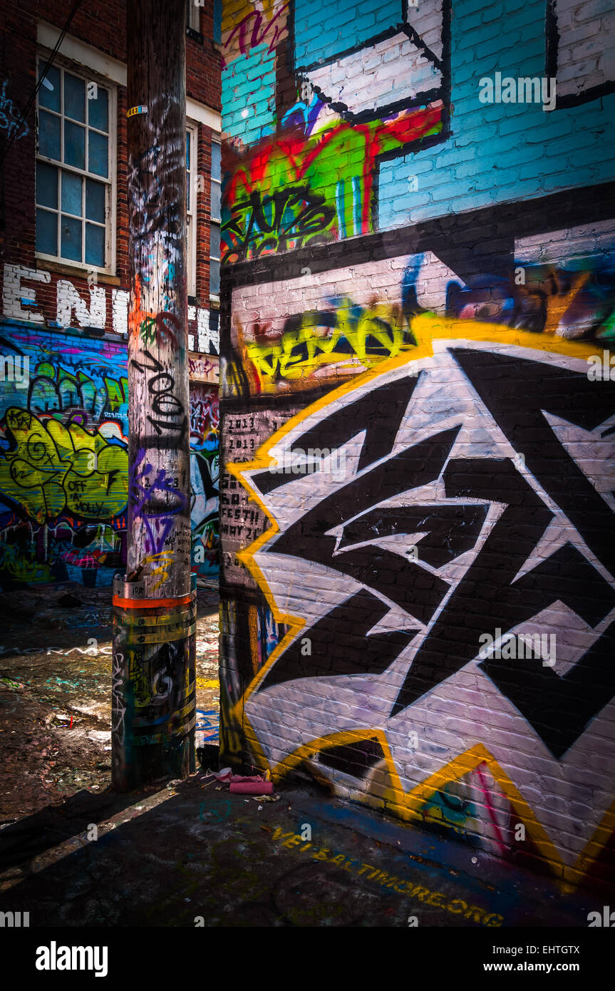 Colorful designs in the Graffiti Alley, Baltimore, Maryland Stock Photo ...