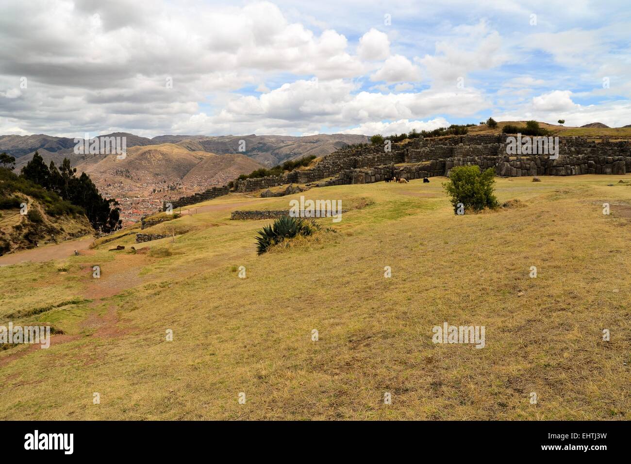Inca fortress Saksaywaman with view on Cusco, Peru Stock Photo - Alamy