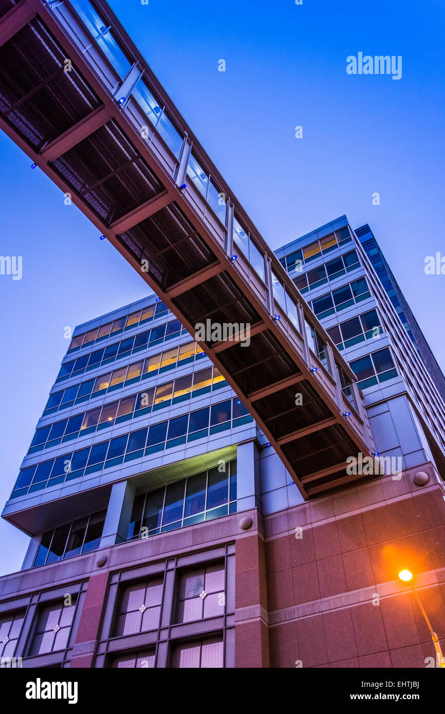 Elevated walkway and modern building in downtown Baltimore, Maryland ...