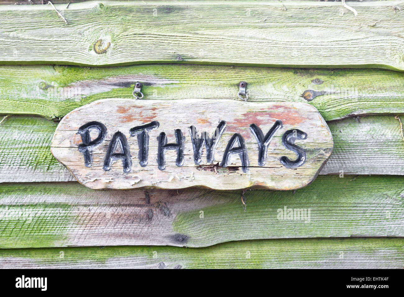 Wooden sign with pathwys written on it Stock Photo - Alamy