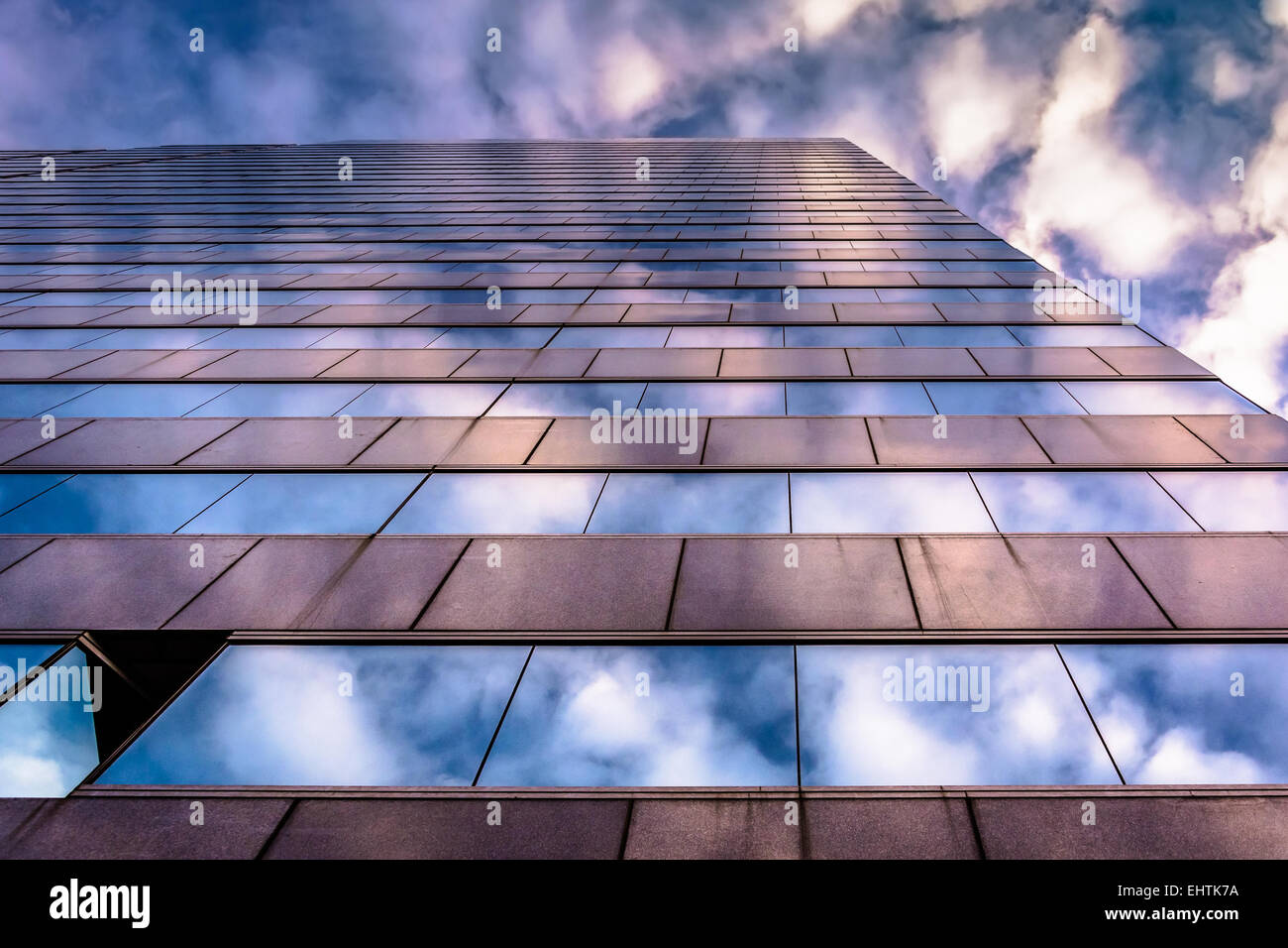 Evening sky reflecting in modern glass architecture at 250 West Pratt ...